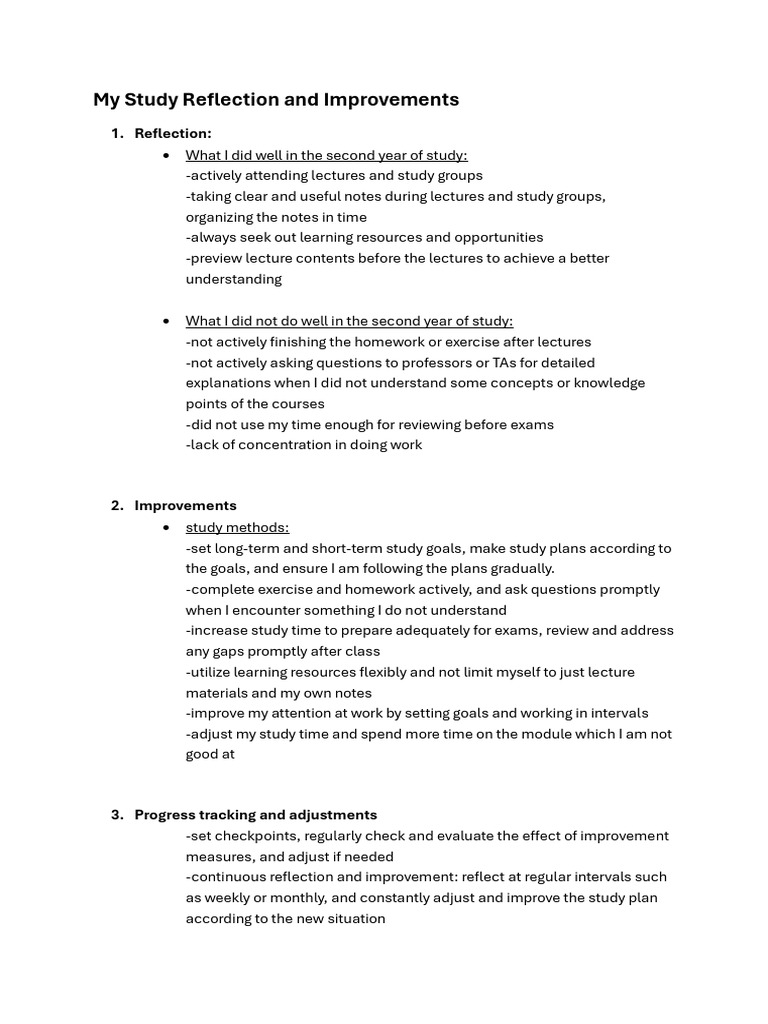 Study Reflection and Improvements | PDF