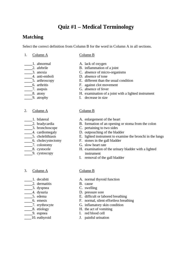 Medical Terminology Quiz for Nursing | PDF | Lung | Breathing