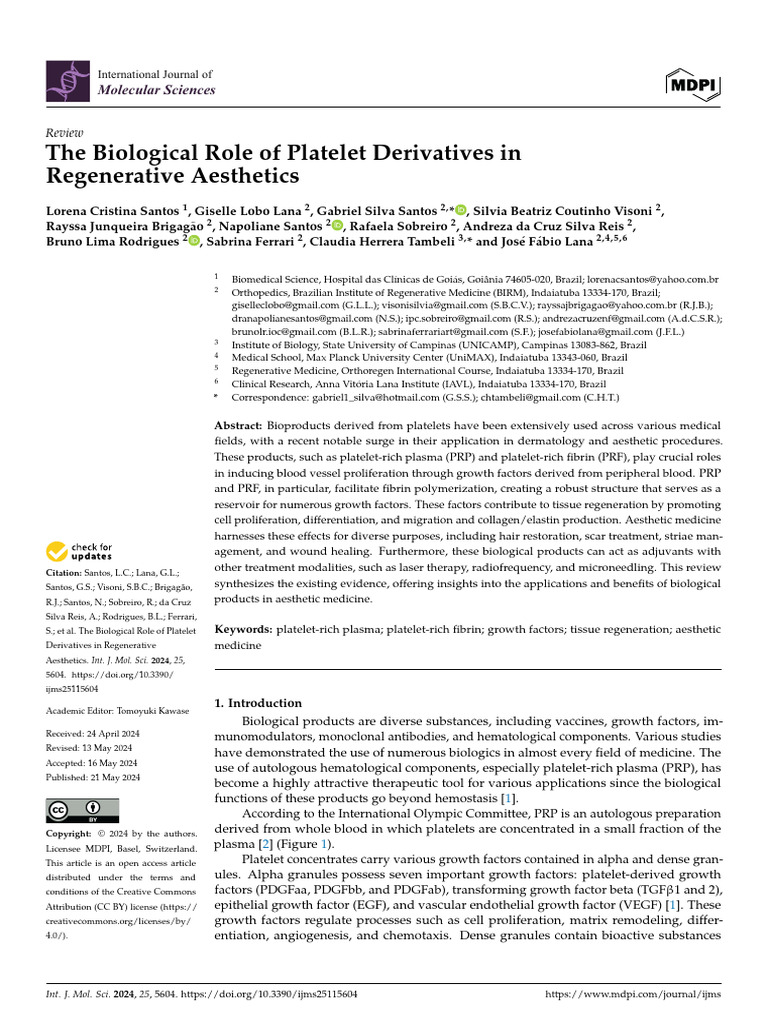 The Biological Role of Plalet Derivatives in Regenerative Aesthetics ...