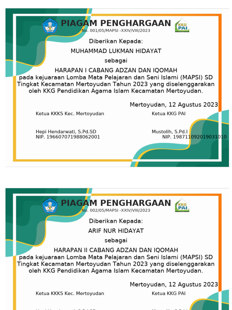 Piagam Penghargaan #3 (1) - Copy | PDF