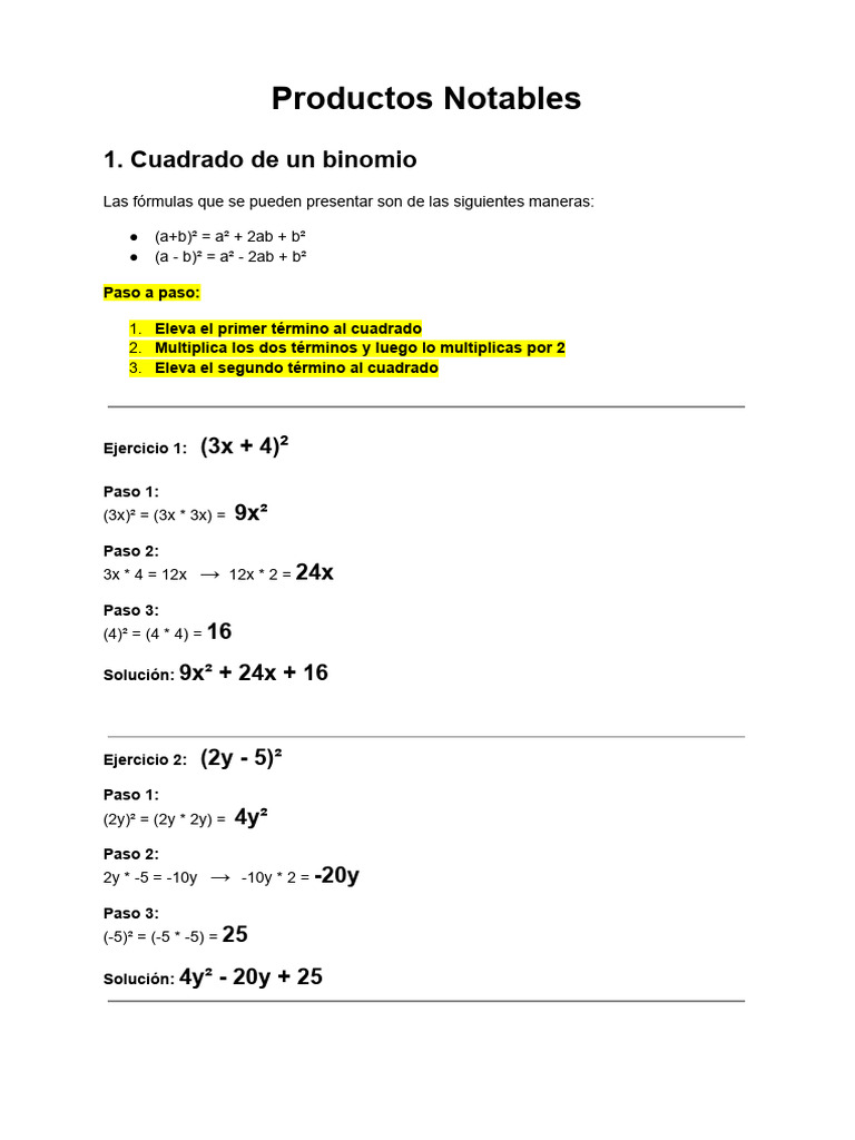 Fórmulas de Productos Notables | PDF | Álgebra