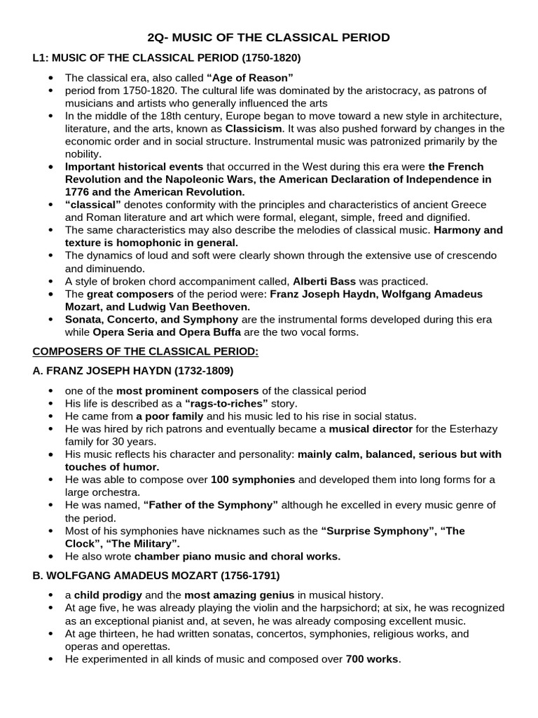 2q Music of The Classical Period | PDF | Classical Period (Music ...