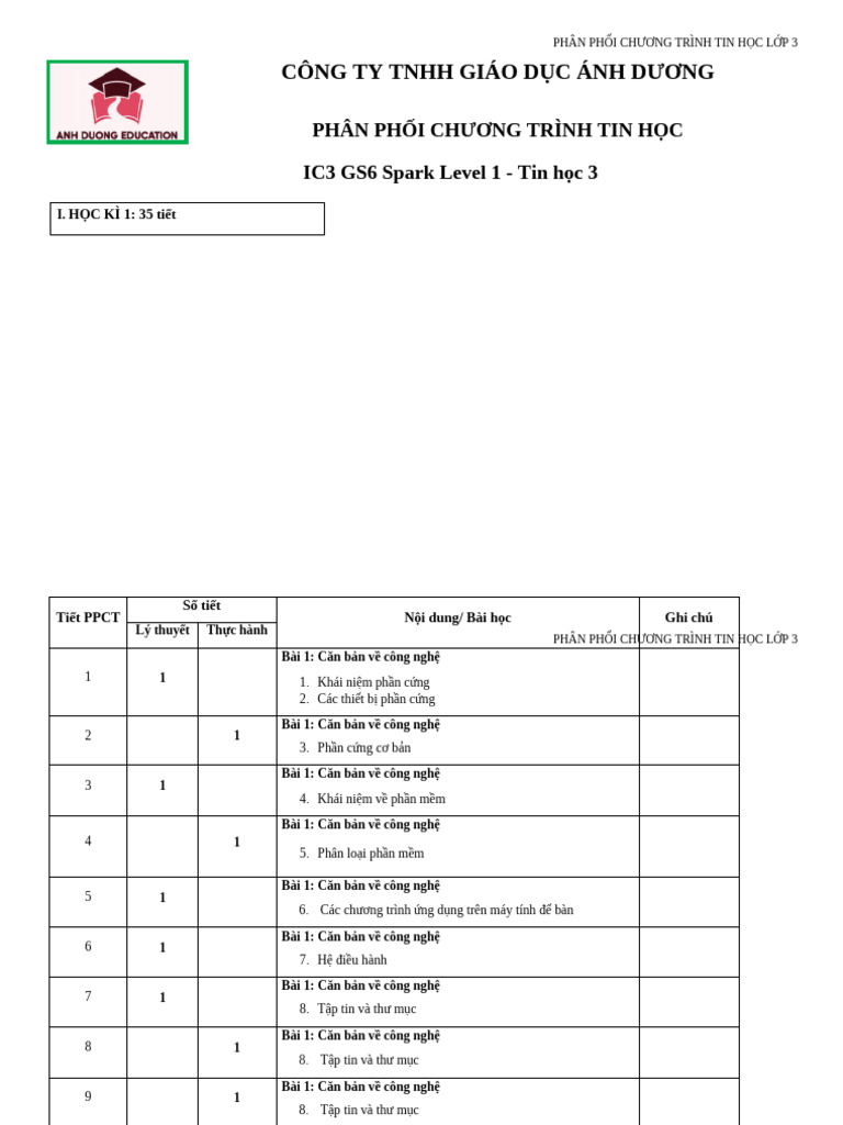 Chương trình Tin học IC3 GS6 Spark Level 1 - Tin học 3 | PDF