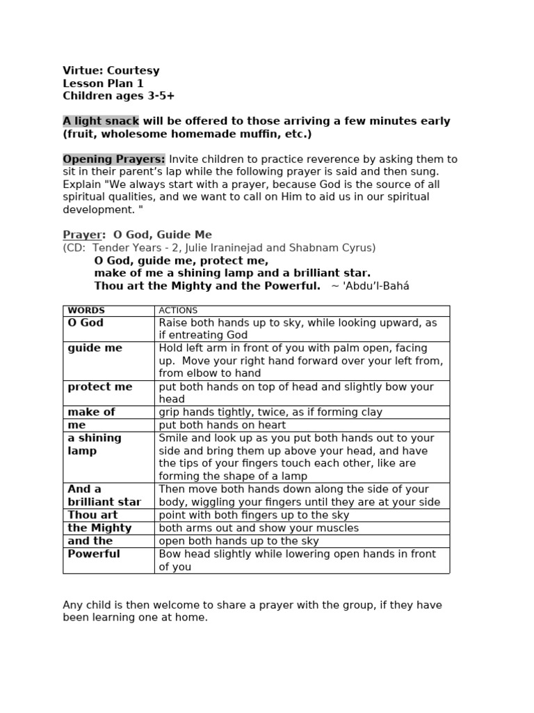Lesson Plans COURTESY Children 3 - 5 | PDF | Prayer | Hand