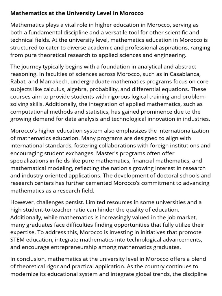 Maths in Moroccan Universities | PDF