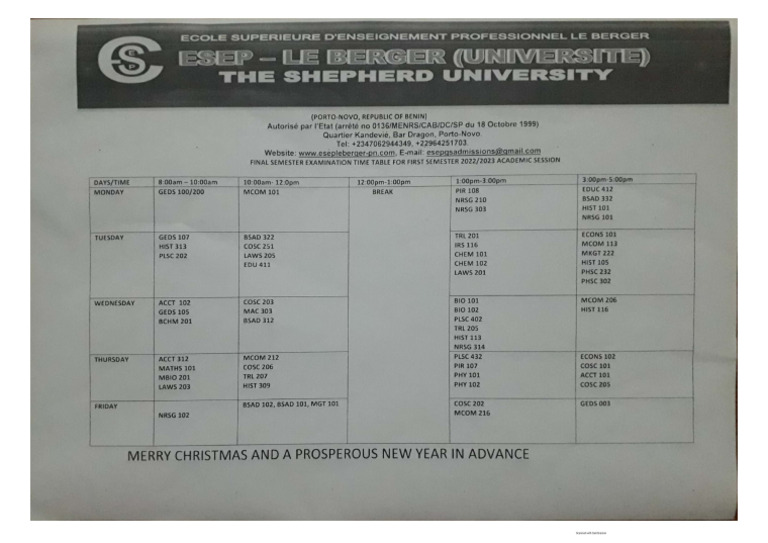 Final Semester Examination Time Table | PDF