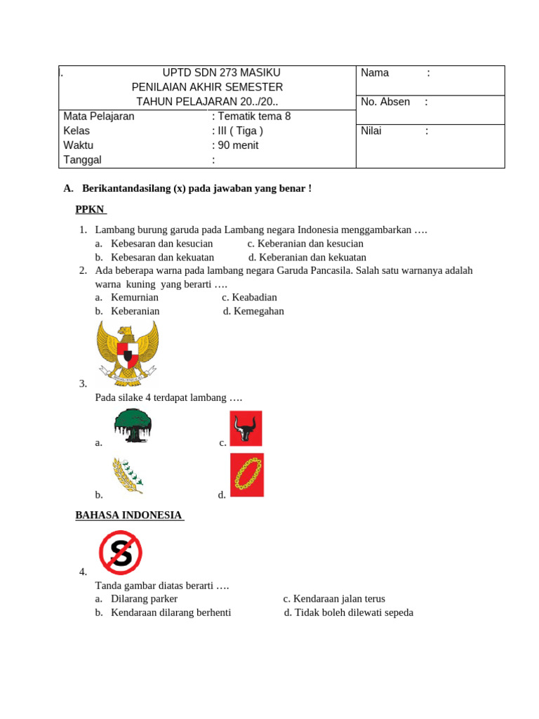 Soal UAS-PAS Kelas 3 Tema 8 - Kamimadrasah | PDF