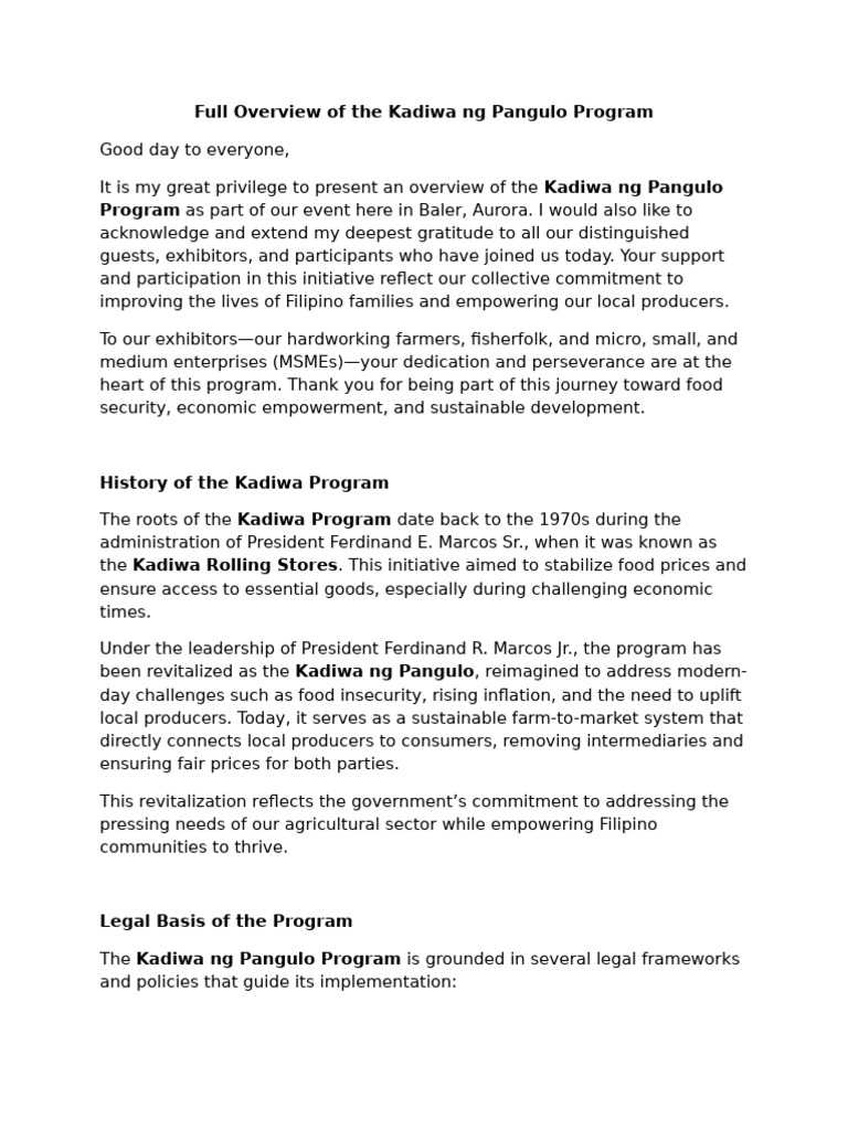 Full Overview of The Kadiwa NG Pangulo Program | PDF | Food Security ...