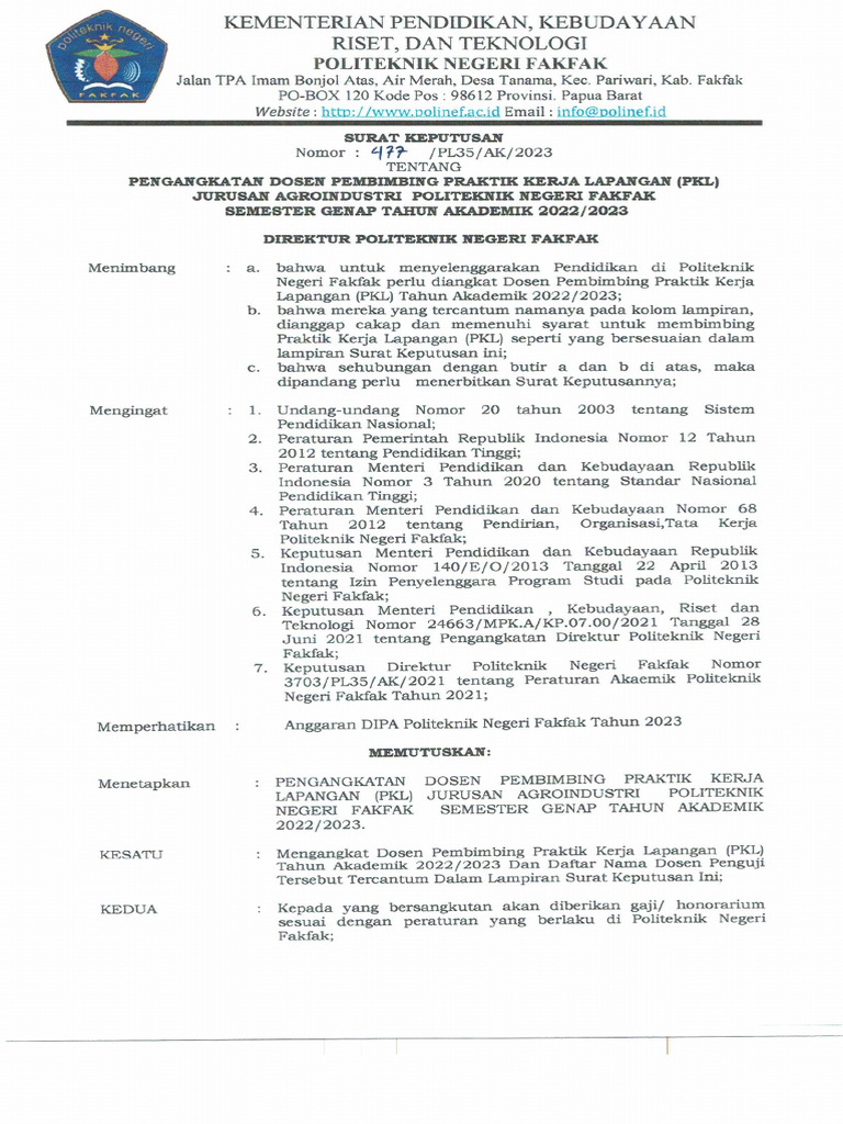 SK Pembimbing PKL (1) | PDF