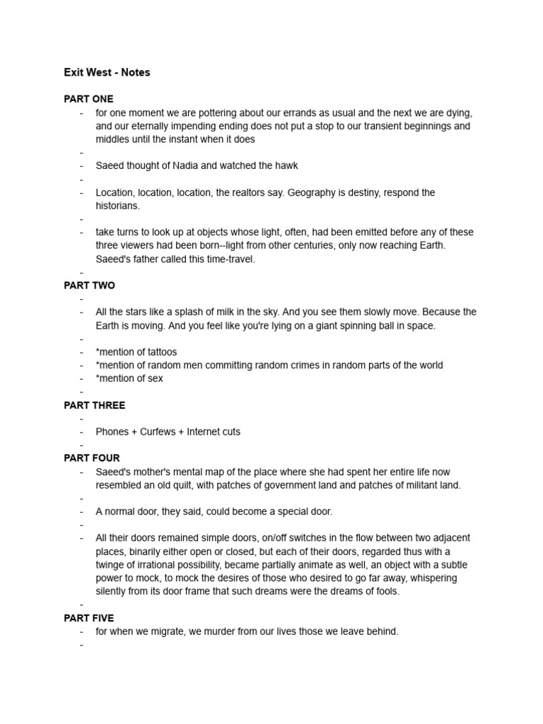 Exit West - Notes | PDF