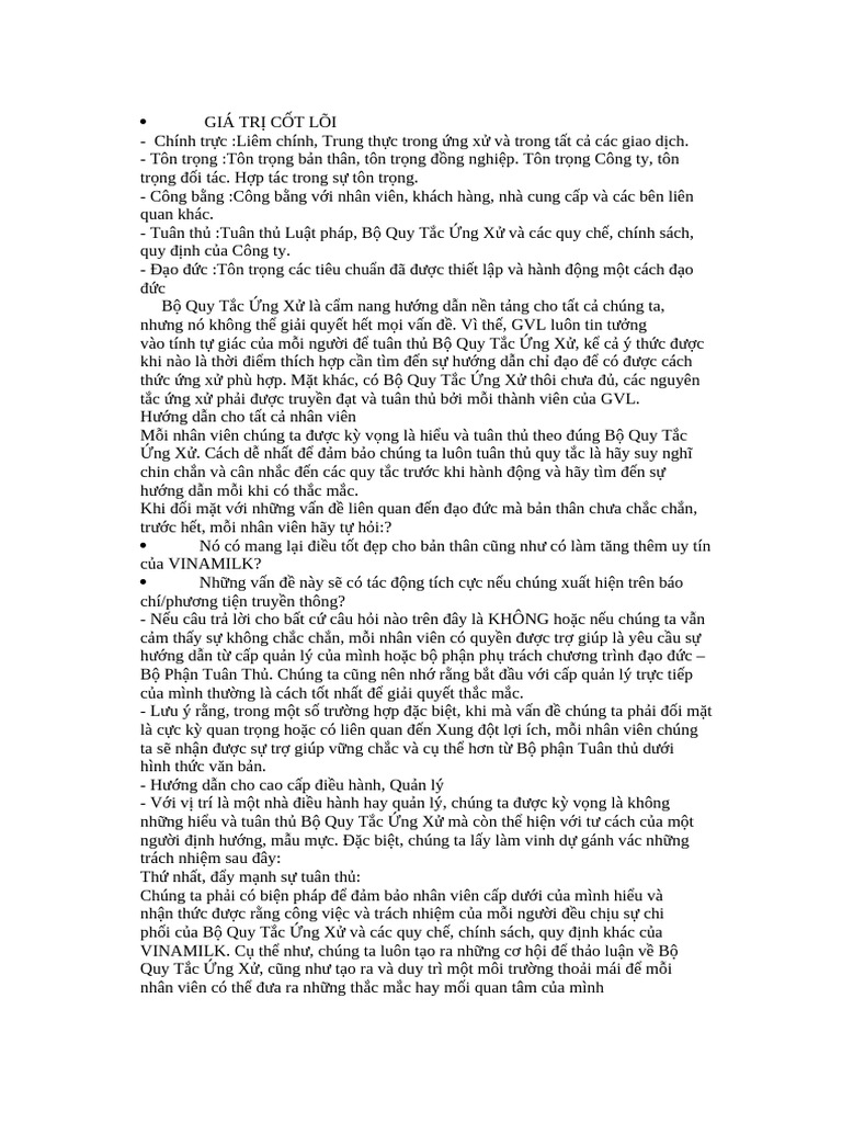 GIÁ TRỊ CỐT LÕI DNGD | PDF