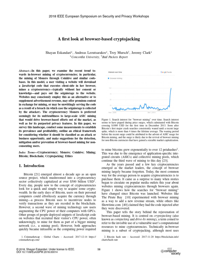 2018_A First Look at Browser-Based Cryptojacking_Eskandari Et Al | PDF | Cryptocurrency | Cpu Cache