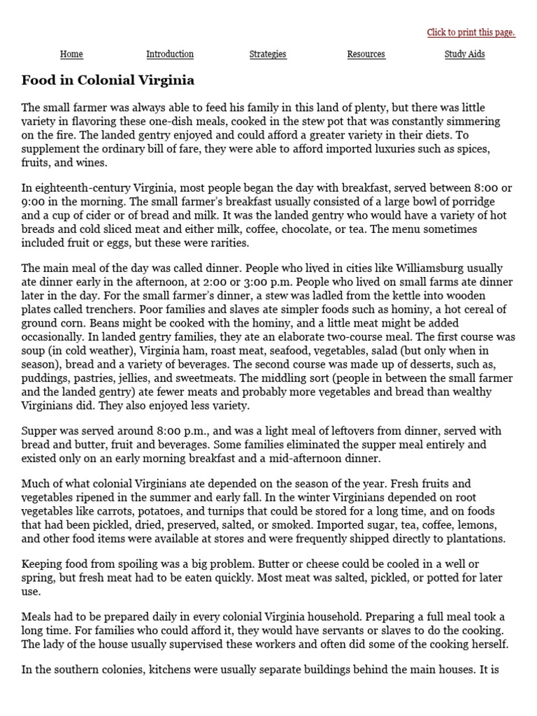 Food in Colonial Virginia | PDF | Meal | Dutch Oven