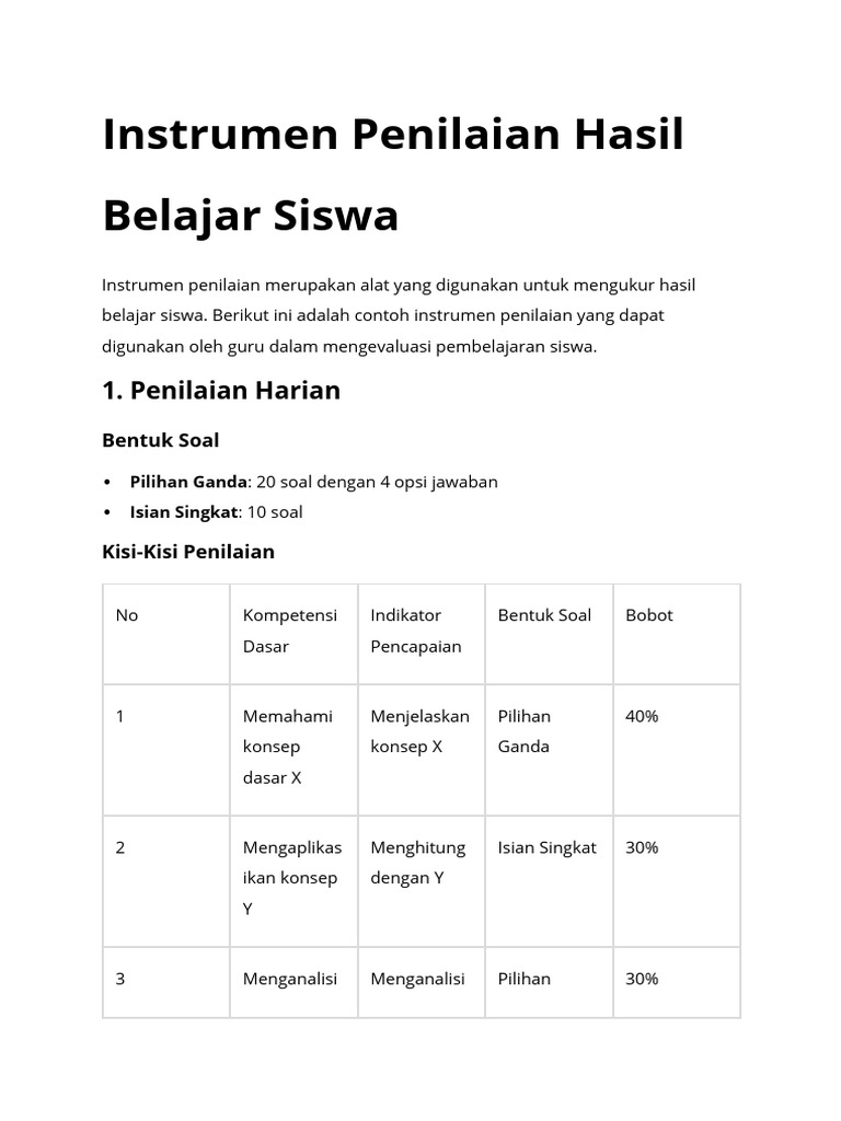 Instrumen Penilaian Hasil Belajar Siswa - 20241130 - 135426 - 0000 | PDF