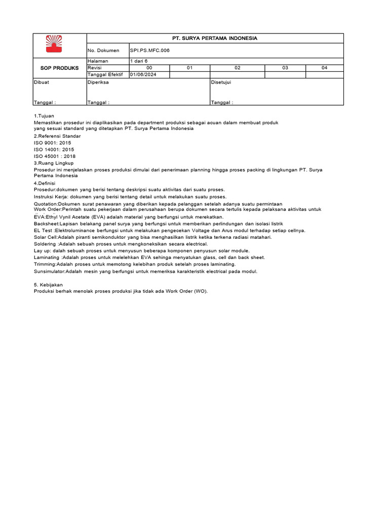 Sop 6.production | PDF