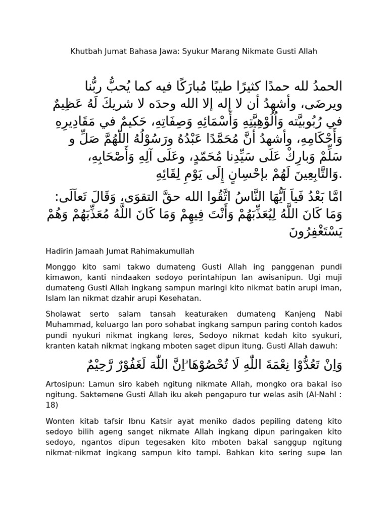 Khutbah Jawa: Syukur Nikmat Allah | PDF | Semitic Words And Phrases ...