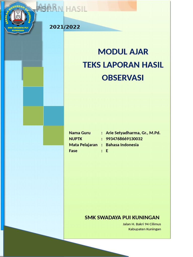 Modul Ajar Teks Laporan Observasi SMK | PDF