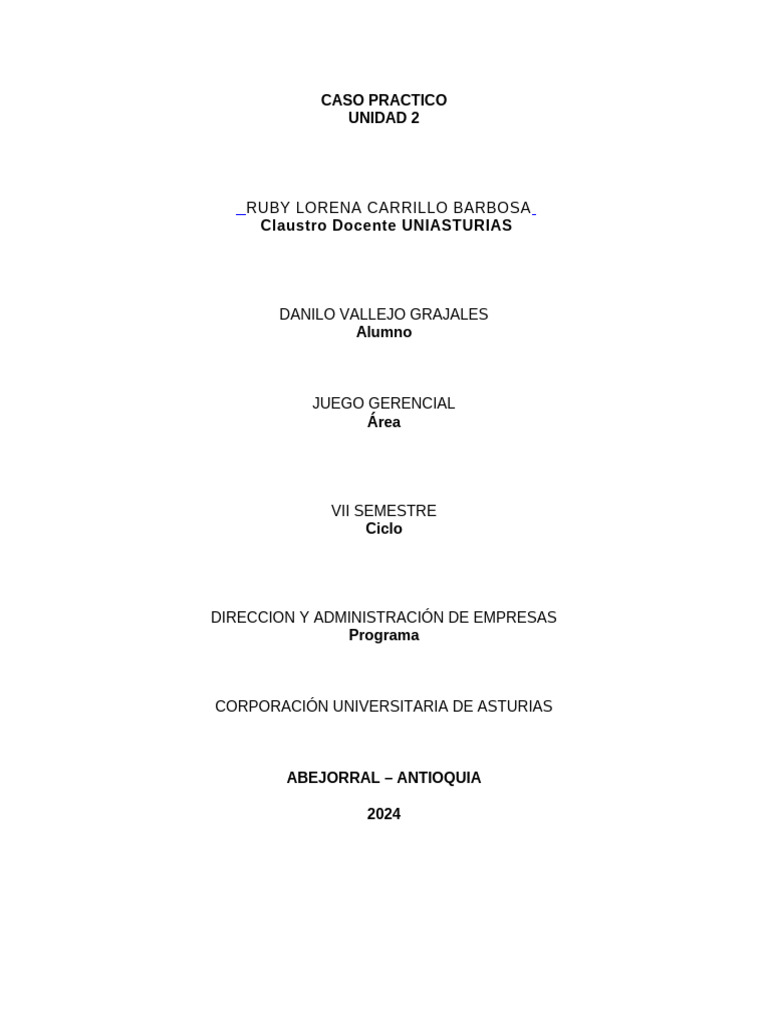 Caso Practico Uni 2 Juego Gerencial | PDF | Marketing | Planificación