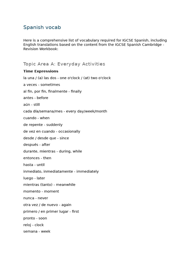 IGCSE Spanish vocab | PDF