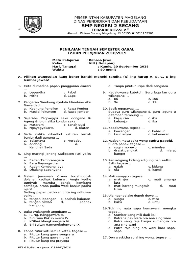 Soal Kelas VIII PTS Ganjil | PDF