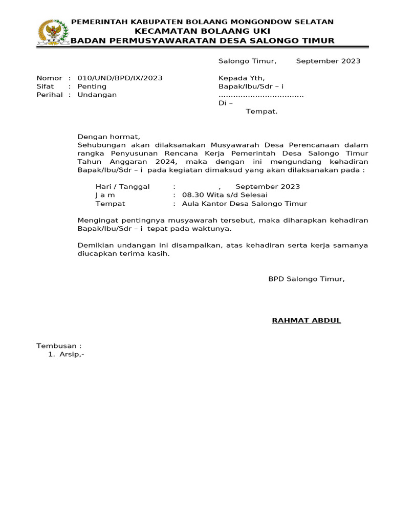 Musdes Perencanaan Desa (Ba Dan Notulen) | PDF