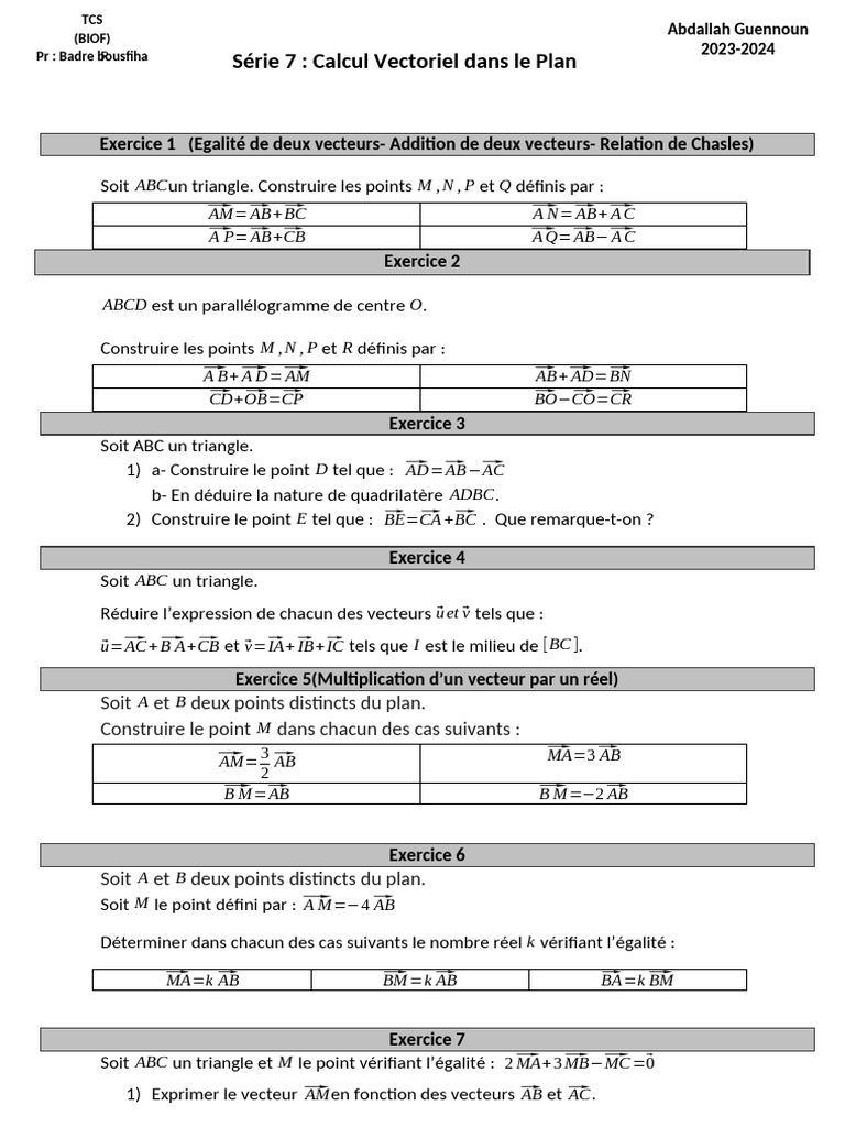 Calcul Vectoriel dans le Plan | PDF | Géométrie euclidienne ...