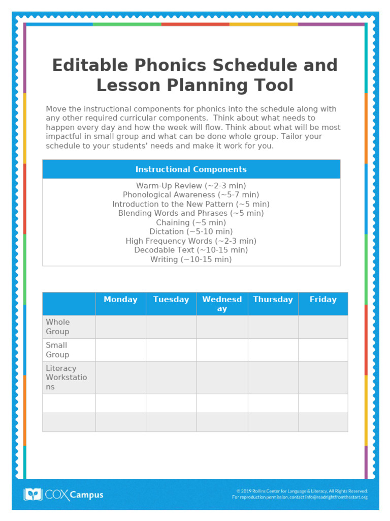 Editable Phonics Lesson Planner | PDF | Phonics | Reading Comprehension