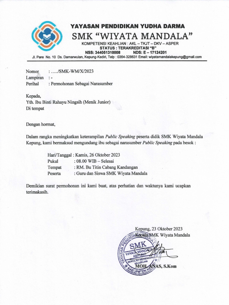 Surat Permohonan Narsum | PDF