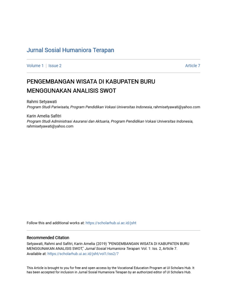 Pengembangan Wisata Di Kabupaten Buru | PDF