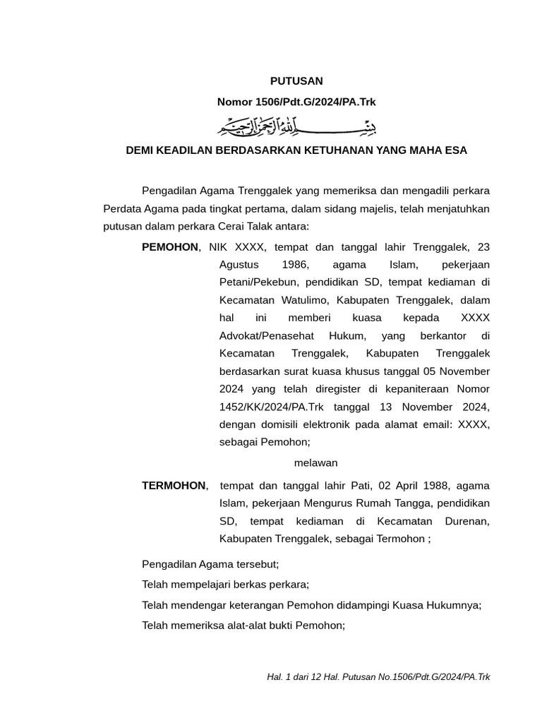 PA.trk 2024 Pdt.G 1506 Putusan Akhir | PDF