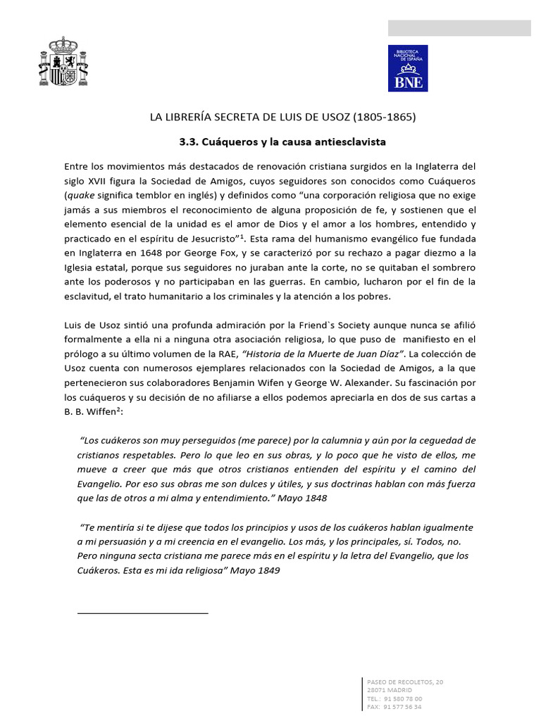 Cuáqueros y Luis de Usoz: Antiesclavismo | PDF | Cuáqueros