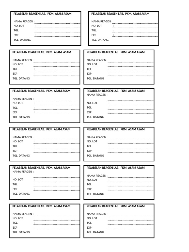 Pelabelan Reagen Lab | PDF