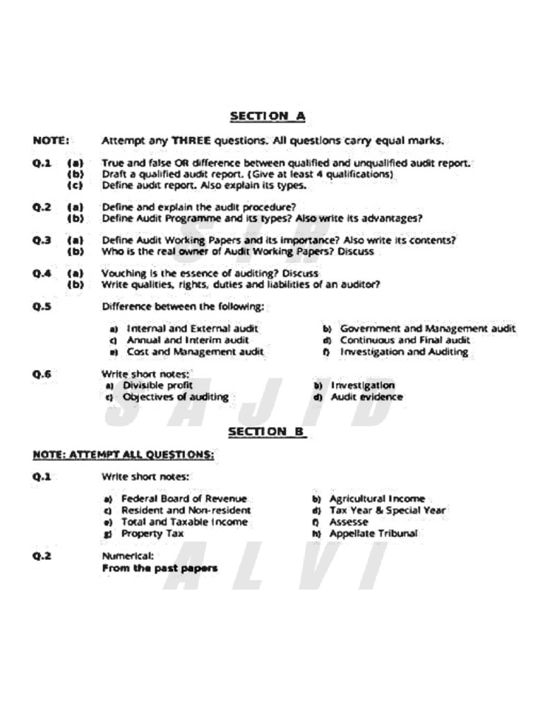 B. Com, ADC Part 2 Auditing Part 2 Target ? Paper 2024 by Sir Sajid ...