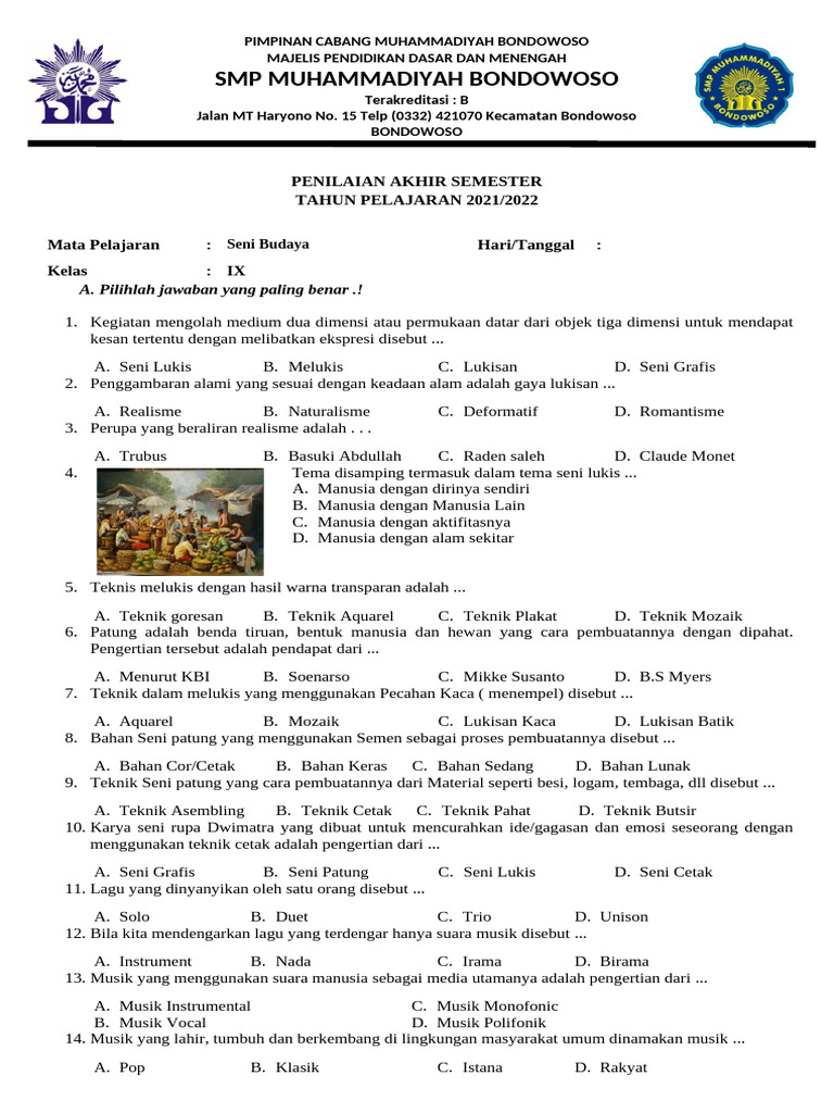 Format Naskah Soal PAS 2021 SBK 9 | PDF