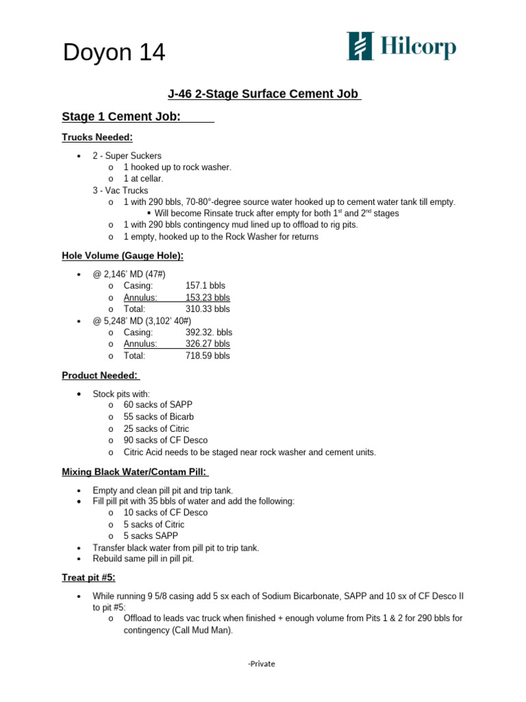 J-46 - 2 Stage Surface Cement Job | PDF | Chemical Compounds | Molecules
