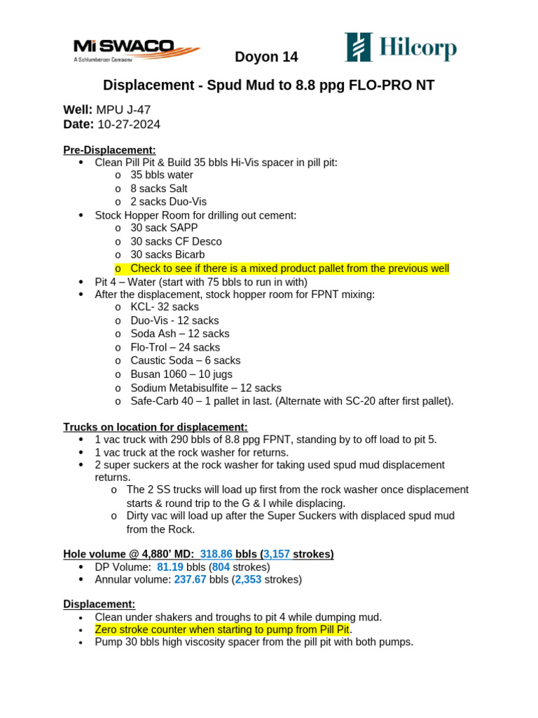 J-47 Displacement - Spud Mud To Flo-Pro NT | PDF
