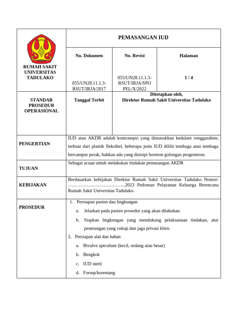 3 Sop Pemasangan Iud | PDF