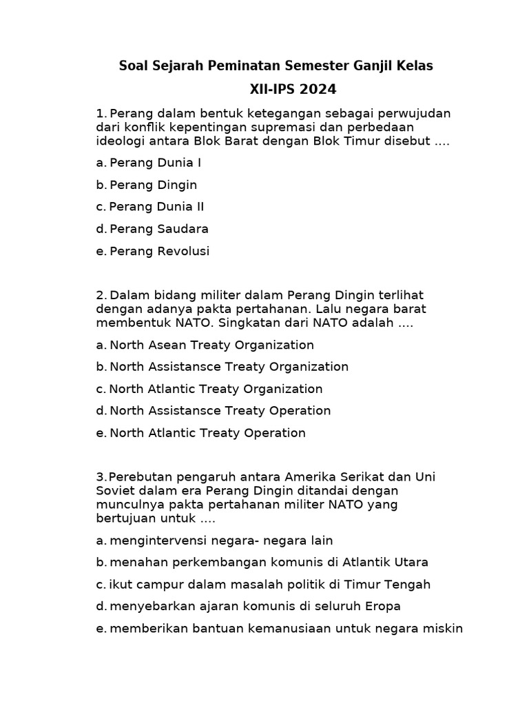 Soal Sejarah Peminatan Semester Ganjil Kelas XII (1) | PDF