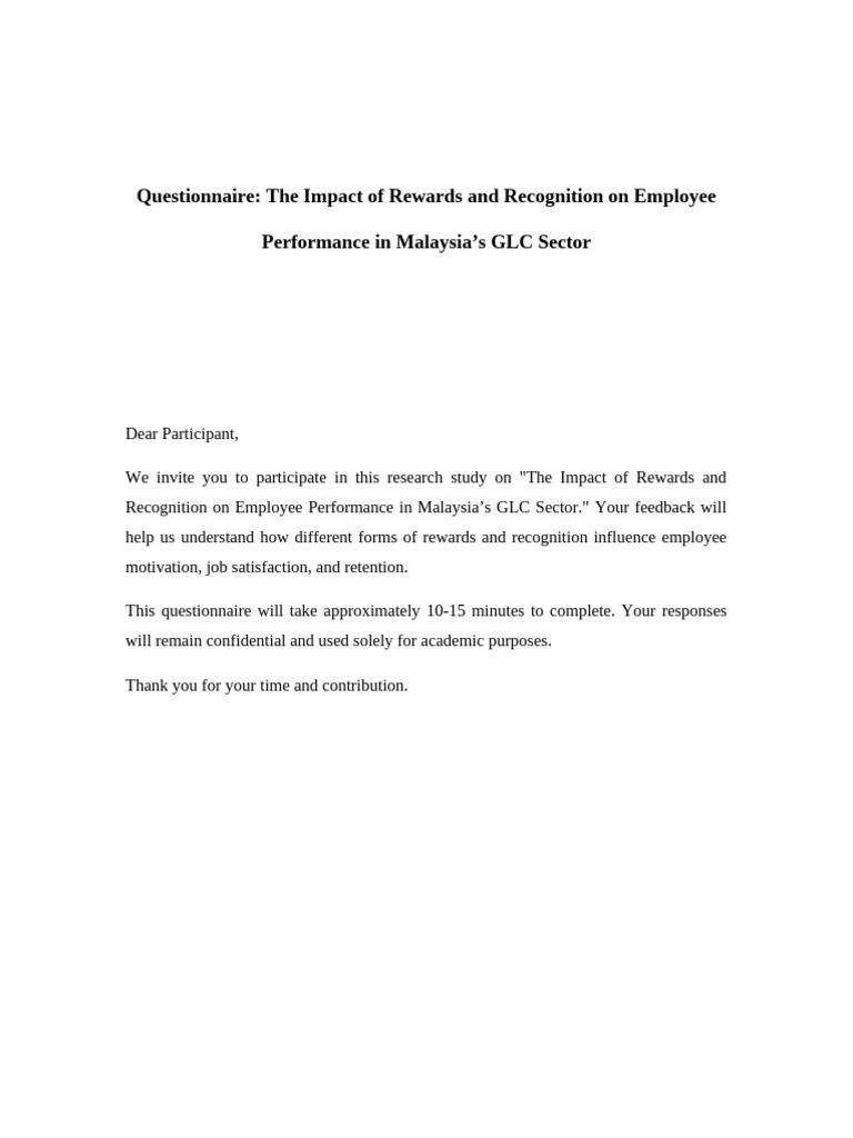 Questionnaire Employee Performance GLC | PDF | Employee Retention ...