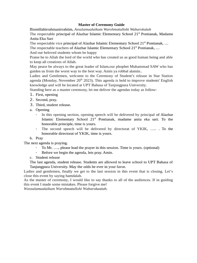 Master of Ceremony Guide | PDF