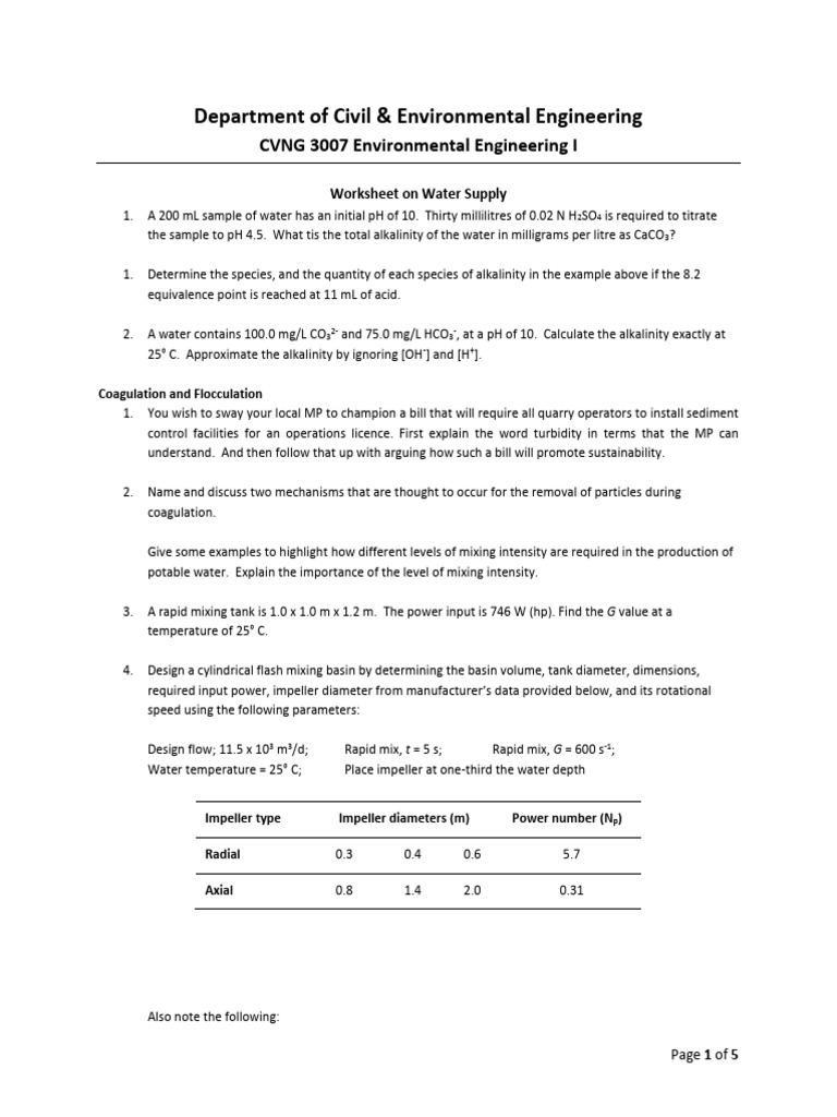 worksheet_on_water_supply2021-22 | PDF | Filtration | Water Purification