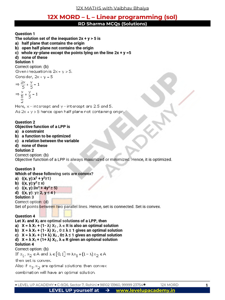 12X MORD - L - Linear Programming (Sol) | PDF | Mathematical Optimization | Linear Programming