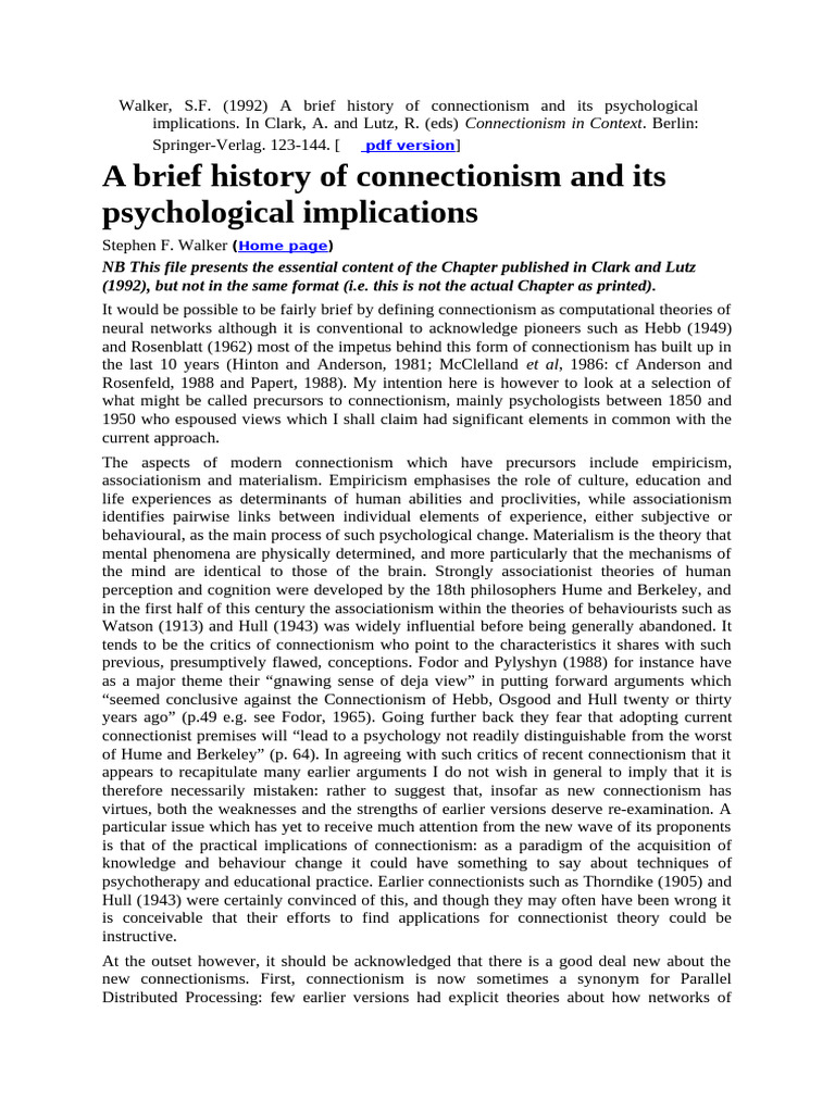 History of Connectionism in Psychology | PDF | Psychology | Cognitive ...