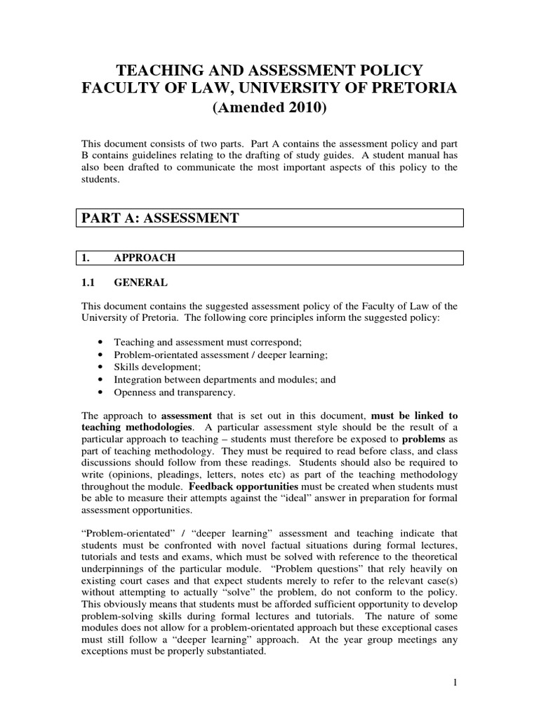 Law Faculty Assessment Policy Guide | PDF | Educational Assessment ...
