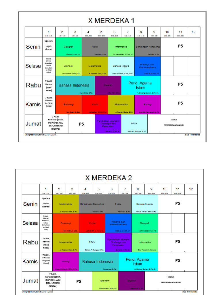 Jadwal 5 Hari Siswa | PDF