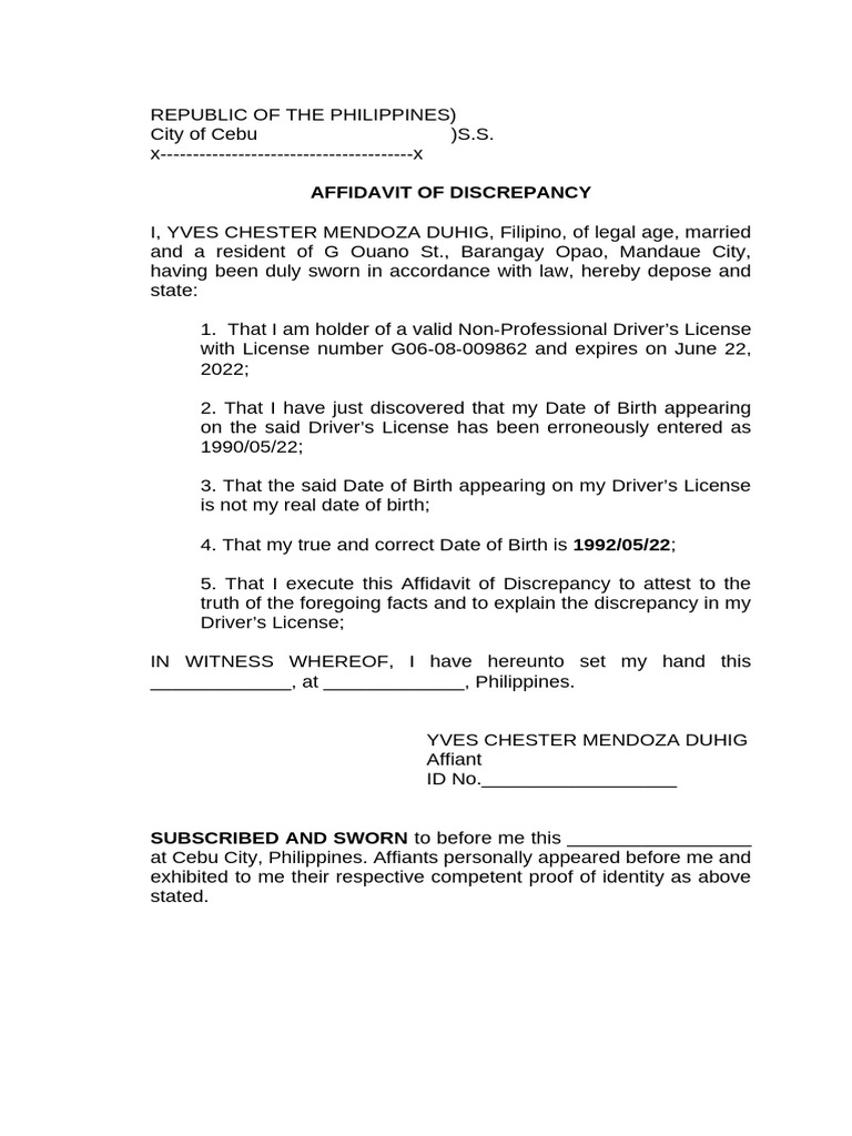Affidavit on Discrepancy on Name | PDF | Affidavit | Government And ...