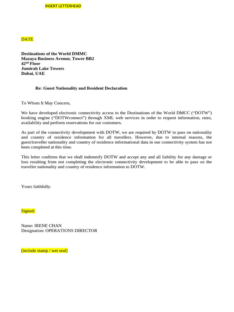 Guest Nationality and Resident Declaration | PDF