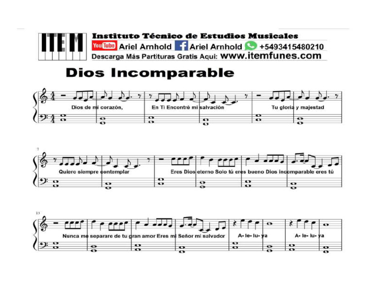 Partitura Dios Incomparable en Teclaod | PDF