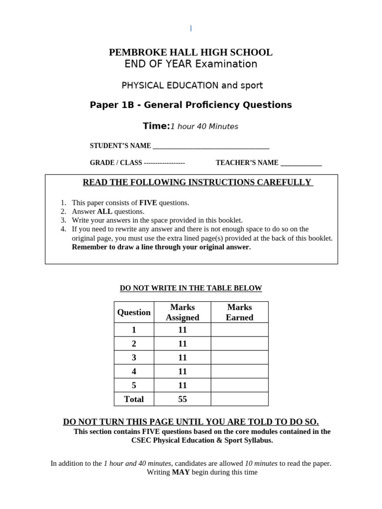End of Year Grade 10 Paper 1B | PDF | Heart