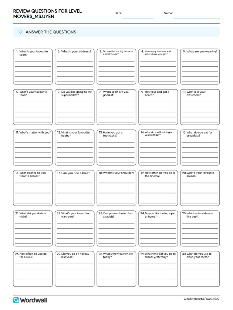 Review Questions For Level Moversmsuyen Writing Frame | PDF
